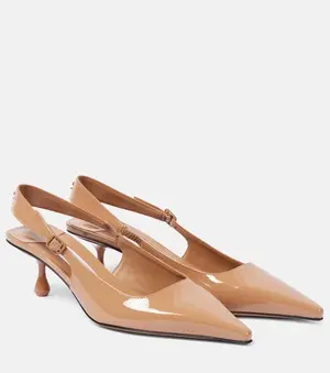 JIMMY CHOO Amel 50 Patent Leather Slingback Pumps - Beige