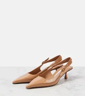 JIMMY CHOO Amel 50 Patent Leather Slingback Pumps - Beige