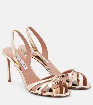 AQUAZZURA Tati 85 Metallic Leather Sandals - Gold