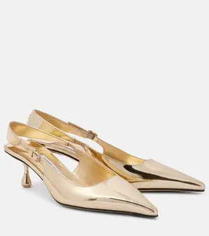 JIMMY CHOO Amel 50 Metallic Leather Slingback Pumps - Gold