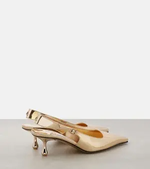 JIMMY CHOO Amel 50 Metallic Leather Slingback Pumps