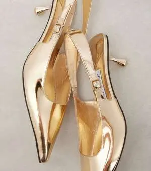 JIMMY CHOO Amel 50 Metallic Leather Slingback Pumps