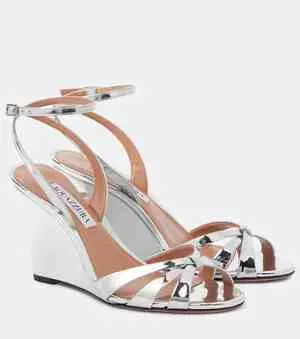 AQUAZZURA Tati 85 Wedge Sandals - Silver