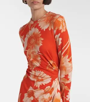 Erdem Floral Draped Ponte Jersey Midi Dress - Red
