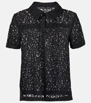 Proenza Schouler Kennedy Floral Lace Polo Shirt - Black
