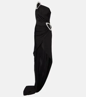 David Koma Embroidered Asymmetric Gown - Black