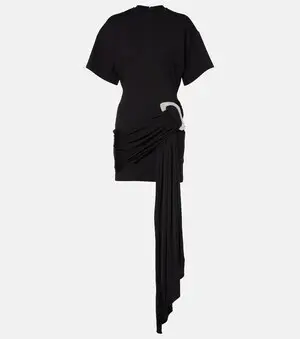 David Koma Embellished Draped Jersey Mini Dress - Black