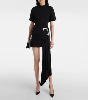 David Koma Embellished Draped Jersey Mini Dress