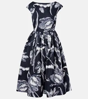 Erdem Floral Cotton-blend Faille Midi Dress - Blue