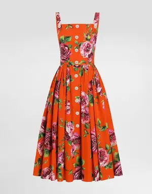 Dolce & Gabbana Cotton Poplin Rose Sundress