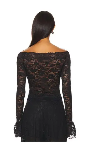 Ronny Kobo Off-the-shoulder Lace Top With Ruffle Cuffs