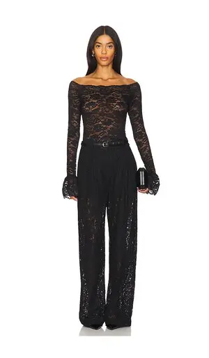 Ronny Kobo Off-the-shoulder Lace Top With Ruffle Cuffs