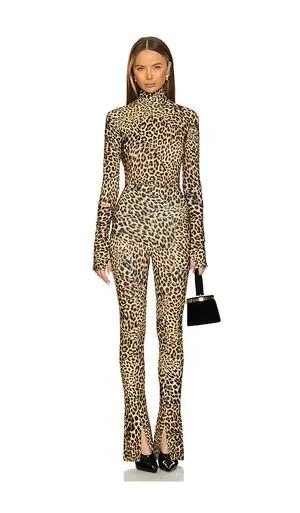 Norma Kamali Slim Fit Long Sleeve Turtleneck Top - Cheetah Patch