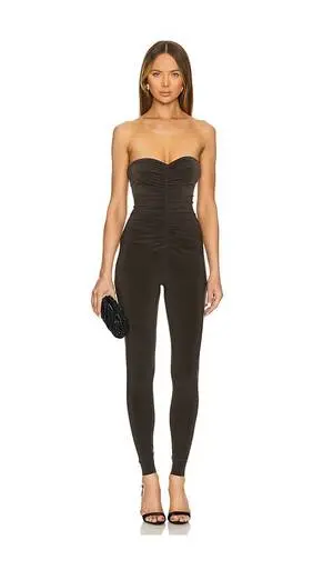 Norma Kamali Strapless Shirred Front Catsuit - Espresso