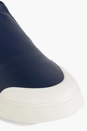 FERRAGAMO Marine Appliquéd Leather Slip-on Sneakers - Navy