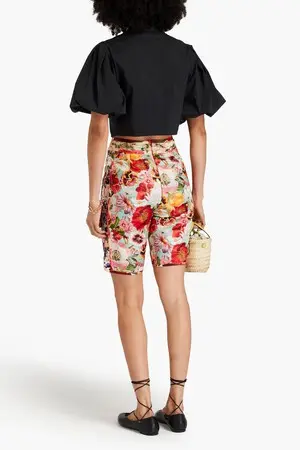 Zimmermann Floral-print Silk And Linen-blend Satin Shorts
