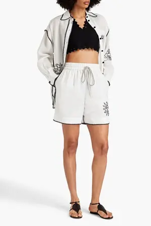 Zimmermann Embroidered Linen High-rise Shorts