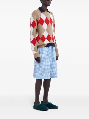 Marni Check-pattern Knee-length Shorts - Blue