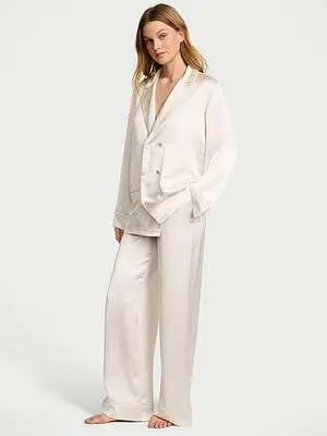 Victoria'S Secret Luxe Satin Bridal Double-Breasted Long Pajama