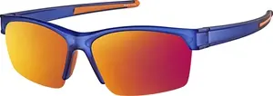 Zenni Wrap-Around Half Rim Sunglasses Blue With Flame Mirror