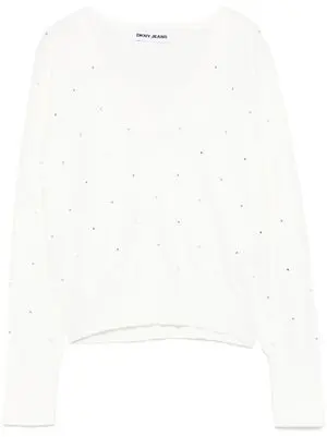 Dkny Studded V-neck Sweater - White