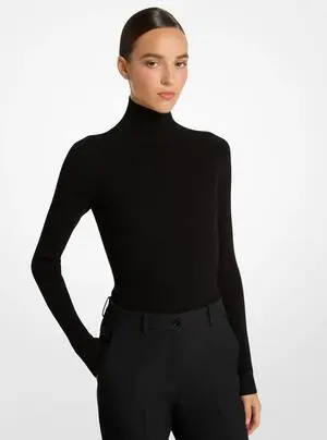 Michael Kors Stretch Viscose Turtleneck Bodysuit - Black