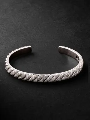 David Yurman Sculpted Cable Diamond Cuff - Silver
