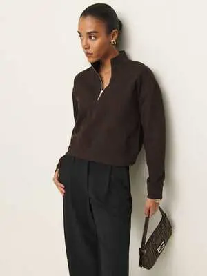 REFORMATION Maddie Zip Sweatshirt - Brown