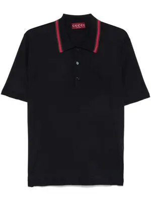Gucci Web-trim Knitted Polo Shirt - Blue