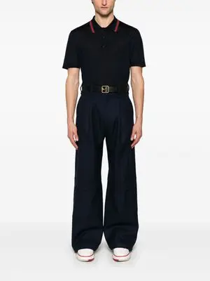 Gucci Web-trim Knitted Polo Shirt - Blue