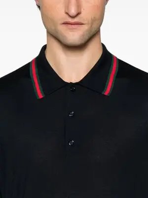 Gucci Web-trim Knitted Polo Shirt - Blue