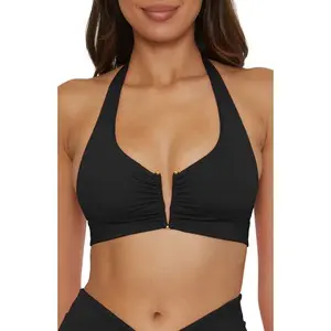 BECCA® By Rebecca Virtue Shirred V-wire Halter Bikini Top - Black
