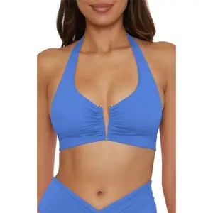 BECCA® By Rebecca Virtue Shirred V-wire Halter Bikini Top - Cornflower