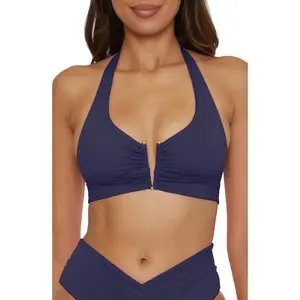 BECCA® By Rebecca Virtue Shirred V-wire Halter Bikini Top - Deep Blue