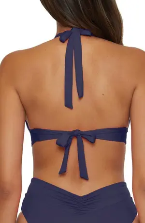 BECCA By Rebecca Virtue Shirred V-wire Halter Bikini Top - Deep Blue