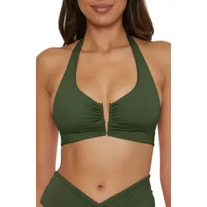BECCA® By Rebecca Virtue Shirred V-wire Halter Bikini Top - Green