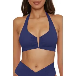 BECCA® By Rebecca Virtue Shirred V-wire Halter Bikini Top - Marina
