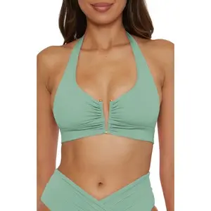 BECCA® By Rebecca Virtue Becca Shirred V-Wire Halter Bikini Top Mineral