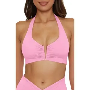 BECCA® By Rebecca Virtue Shirred V-wire Halter Bikini Top - Rosy