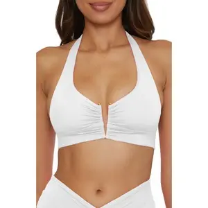 BECCA® By Rebecca Virtue Shirred V-wire Halter Bikini Top - White