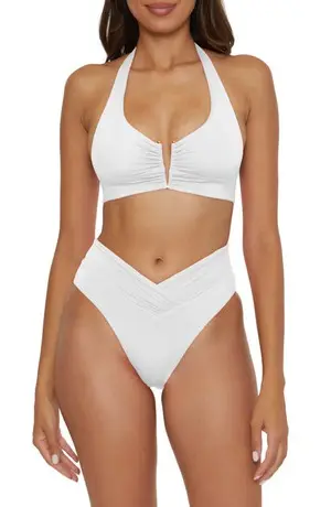 BECCA® By Rebecca Virtue Shirred V-wire Halter Bikini Top - White
