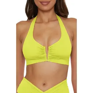 BECCA® By Rebecca Virtue Shirred V-wire Halter Bikini Top - Zesty