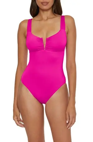 BECCA® By Rebecca Virtue Shirred V-wire One-piece Swimsuit - Azalea