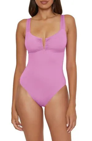 BECCA® By Rebecca Virtue Shirred V-wire One-piece Swimsuit - Orchid