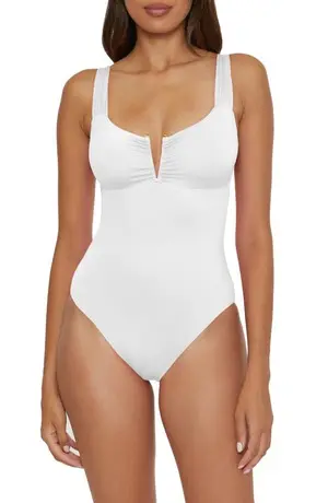 BECCA® By Rebecca Virtue Shirred V-wire One-piece Swimsuit - White