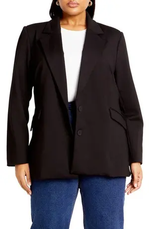 City Chic Ponte Knit Blazer - Black