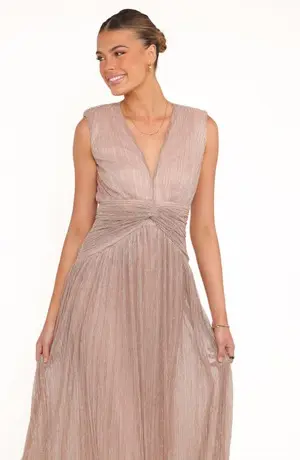 PETAL & PUP Cara Metallic Maxi Dress - Rose Gold