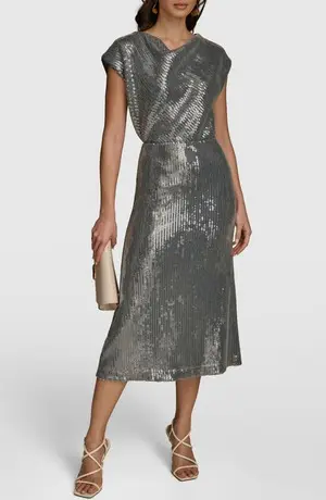 Donna Karan New York Sequin Mesh A-line Skirt