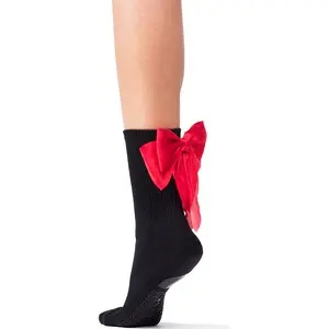 AREBESK Anna Bow Crew Socks - Black/red