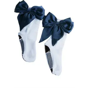 AREBESK Anna Bow Crew Socks - Light Blue/navy